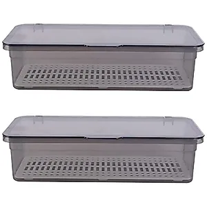 Cabilock 2Pcs Flatware Plastic Tray with Lid Kitchen Cutlery and Utensil Drawer Organizer Silverware Countertop Storage Container Black