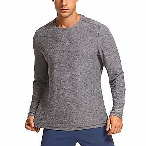 CRZ YOGA Men's Lightweight Long Sleeve T-Shirts Slim Fit Crew Neck Quick Dry Soft Athletic Workout Tee Tops Platinum Heather X-Large
