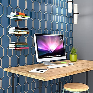 Decorative Invisible Floating Bookshelf with Wooden Rod, Wall Mounted Metal Book Organizer Shelf, for Home, Office, Library, Study, Livingroom, Bedroom, Set of 3 Walnut.