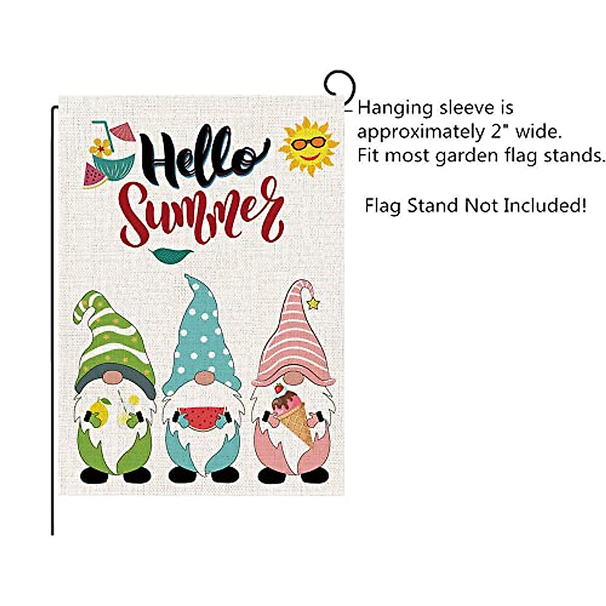Hello Summer Garden Flags, Welcome Gnomes Buffalo Plaid Vertical Double Sized Burlap Flag for House Yard Outdoor Decor 12.5 x 18 Inch (Multi)