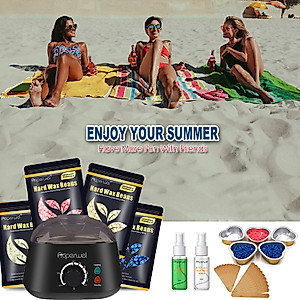 Waxing Kit for Women - Automatic Thermostatic Wax Warmer for Hair Removal Hard Wax Kit with 14.1oz Wax Beads, Beginner Wax Pot Wax Machine for Brazilian Waxing