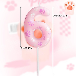 Pink Dog Paw 4th Birthday Candles, Happy Birthday Candles,Pink Dog Paw Print Themed Birthday Candles Numeral Birthday Cake Topper for Boy Girl Birthday Decoration Party Supplie