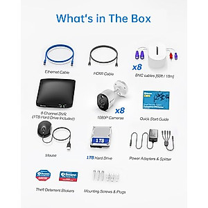 Swann Home DVR Security Camera System with 1TB HDD, 8 Channel 8 Camera, 1080p Full HD Video, Indoor or Outdoor Wired Surveillance CCTV, Color Night Vision, Heat Motion Detection, LED Lights, 845808