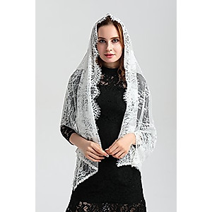 Leimandy Wedding Vintage Floral Lace Scarf Mantilla Veil Catholic Lace Shawl Party Wraps S04 (Ivory)