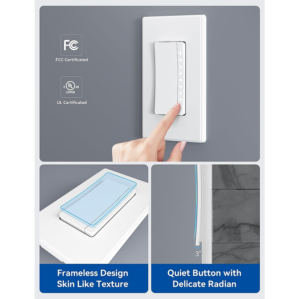 ELEGRP Single Pole Smart Dimmer Light Switch DPR10, 2.4GHz Wi-Fi Dimmer Switch Compatible with Alexa and Google Assistant, Needs Neutral Wire, No Hub Required, UL and FCC Listed, White, 1 Pack