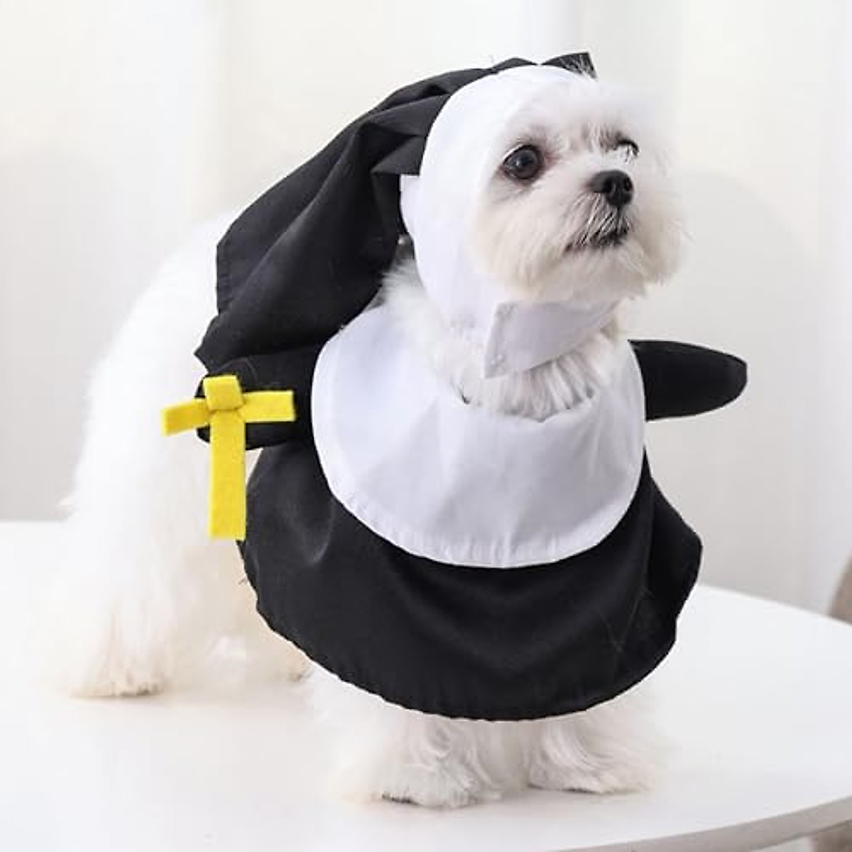 tinysiry 1 Set Pet Costume,Real Standing-up Nun Funny Three-Dimensional Dog Cat Costume, Soft Breathable Warm Pet Cosplay Dressing up,Pet Clothes for Party Black