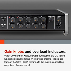 Tascam US-16x08 Rackmount USB Audio/MIDI Interface for Recording, Drum Recording, 8 XLR/8 1/4" Inputs, 8 Outputs, Control Software,Black