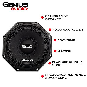Genius GPRO-M098 Professional Midbass Car Audio Speaker Aluminum Basket (8" / 400 Watts)