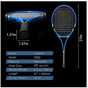 Layway Tennis Rackets 2 Players Recreational for Beginners ,Pre-Strung 27 Inch Light Adult Racquet Set for Women Men with Tennis Balls,Overgrips and Carry Bag (Blue)