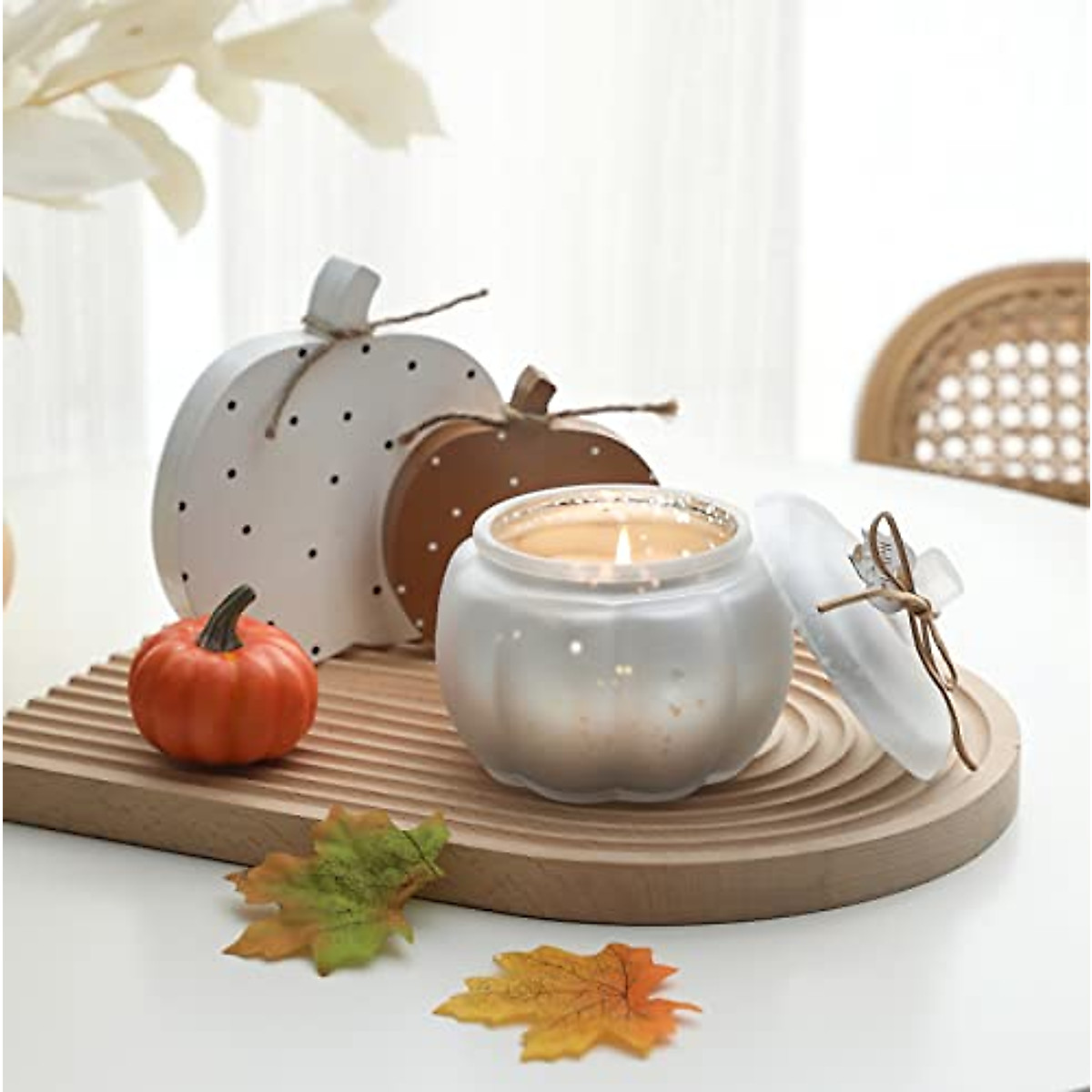 Vanilla Pumpkin Candle, White Pumpkin Shaped Candle, 12oz Fall Candle for Home Scented Autumn