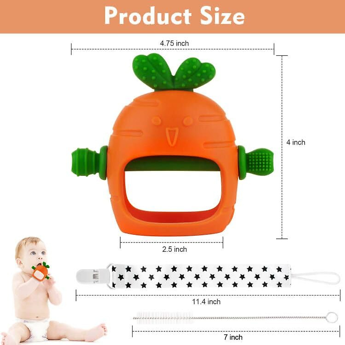 Chuya Easter Baby Teething Toys Teether for Babies 0-24 Months Carrot Hand Teethers Teething Relief Sore Gums Baby Toys for Infants
