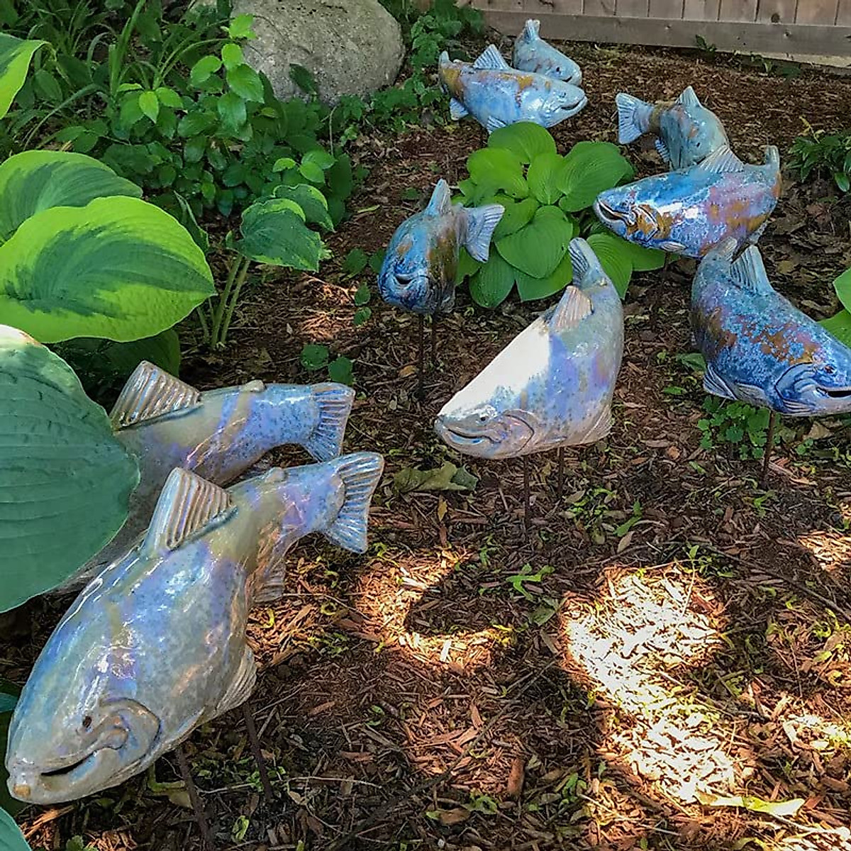 SUPREAL 3 Pcs Fish in The Garden,Garden Koi Resin Crafts,Sculpture for Outdoor Garden Lawn Pond Ornament (Blue)