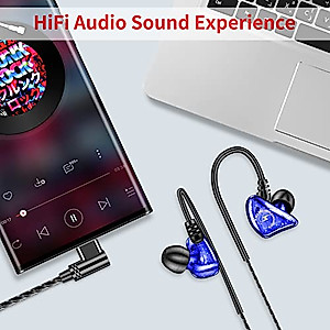 HoneyAKE USB Type C Headphone Earbuds Earphones with Microphone (Mic) in-Ear Wired Volume Control for Samsung Galaxy S8 Google Pixel 2 XL OnePlus 5 5T 3T, Over Ear Buds for Kids Women Small Ears Blue