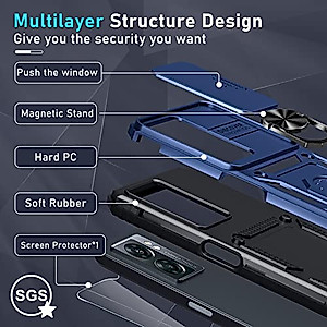 Janmitta OnePlus Nord N300 5G Case Built in Slide Camera Lens Cover and Screen Protector,Heavy Duty Shockproof Full Body Protective Phone Cover,Built in Finger Ring Stable Holder Kickstand,2022 Blue