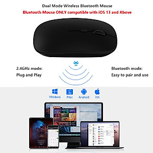 Wireless Bluetooth Mouse for Apple iPad iPhone MacBook Android Samsung Tablet Phone Dual-Mode Rechargeable 2.4G Portable Computer Mice for Windows Laptop Notebook PC Mac Desktop USB Receiver (Black)