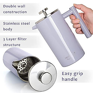 Mixpresso Stainless Steel French Press Coffee Maker 27 Oz 800L Double Wall Metal Insulation Coffee Press & Tea Brewer Easy Clean & Easy Press, Strong Quality Coffee Press (Light Blue)