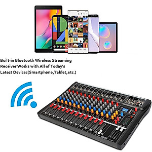 Depensheng DX12 DJ Sound Controller Interface w/USB Drive for Computer Recording 12-Channel Studio Audio Mixer - XLR Microphone Jack, 48V Power, RCA Input/Output for Professional and Beginners