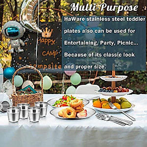 HaWare 6-Piece 18/8 Stainless Steel Plates, Metal 304 Dinner Dishes for Kids Toddlers Children, 9 Inch Feeding Serving Camping Plates, Reusable Dinnerware, Shatterproof & Non-toxic, Dishwasher Safe