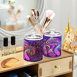 2 Pack Qtip Holder Dispenser for Cotton Ball Magic Mushrooms Cotton Swab Cotton Round Pads Clear Plastic Acrylic Jar Set Bathroom Canister