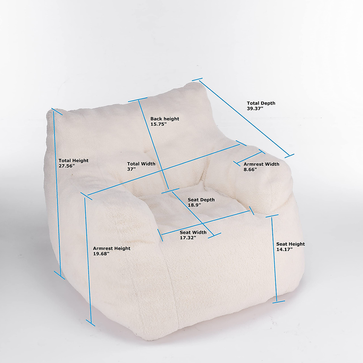 Beanbags Bean Bag Chair, Ultra Soft Teddy Fabric Arm Chair for Adults Kids, Comfy Leisure Sofa Chair for Bedroom, Living Room, Apartment, Ivory