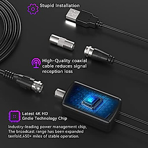 TV Antenna, 2023 Newest HDTV Indoor Digital TV Antenna 450 Miles Range with Amplifier Signal Booster 4K HD Free Local Channels Support All Television -15ft High Performance Coax Cable