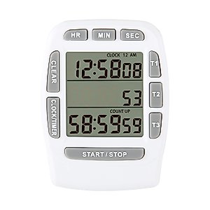 HonorMeet Digital Kitchen Triple Timer,Count-Down & Count-up Tracking,Loud Buzzer Reminder,Battery Replaceable for Baking Cooking BBQ Gym Exam Meeting Personal Care. (White)