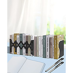 MSDADA Adjustable Bookends, Bookends for Heavy Book, Expandable Book Organizer for Office, School, Libraries, Extends up to 19 inches (Black)
