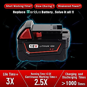 【3RD-Generation!】 TenHutt 2 Pack 6.0Ah M18 18V Replacement Battery for Milwaukee M18 Battery 48-11-1820 48-11-1850 48-11-1860 48-11-1828 48-11-10 for Milwaukee Cordless Power Tools Lithium Battery