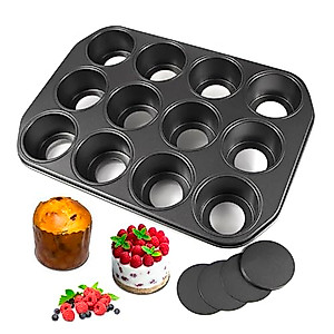 Wrenbury Pro Mini Cheesecake Pans Removable Bottom 12 Hole - Heavy Gauge Carbon Steel Muffin Cupcake Pan Loose Bottom Springform for Baking - 3 Inch Individual Cheesecakes Tin - PFOA Free