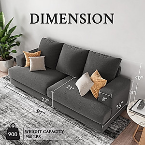VanAcc Sofa, 3 Seater Comfy Couch Sofa- Extra Deep Seated Oversized Sofa, 97" Contemporary Couches for Living Room, Bedroom and Office (Grey,Bouclé)