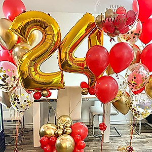 NISOCY Red Gold Confetti Balloons Garland Arch Kit, 120 PCS 12in 10in 5in Latex Metallic Gold Red Confetti Balloons for Birthday Wedding, Anniversary, Celebrations, Valentine's Day Party Decoratio