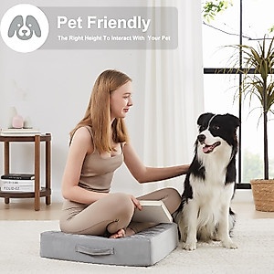 JKMAX 22 inches Floor Pillow for Adults - Large Meditation Cushion with Thick Foam & Soft Tufted Cover - Premium Outdoor Square Floor Cushion Seat - Yoga Pillows for Sitting On Floor - Light Gray