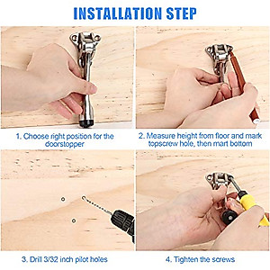 4 Pack Kickdown Door Stop, Heavy Duty Door Stopper with Rubber Tip and Spring Lever, Adjustable, Easy to Set Down and Release