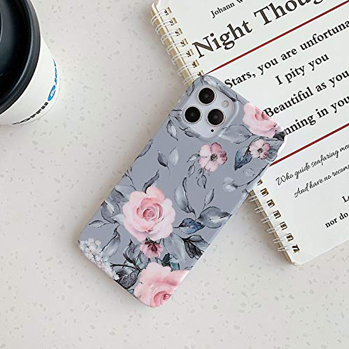 YeLoveHaw Designed for iPhone 14 Pro Case for Women Girls, Soft Slim Full-Around Protective Cute Case, Floral & Purple Gray Leaves Pattern, Compatible with iPhone 14Pro 2022 6.1'' (Pink Flowers)