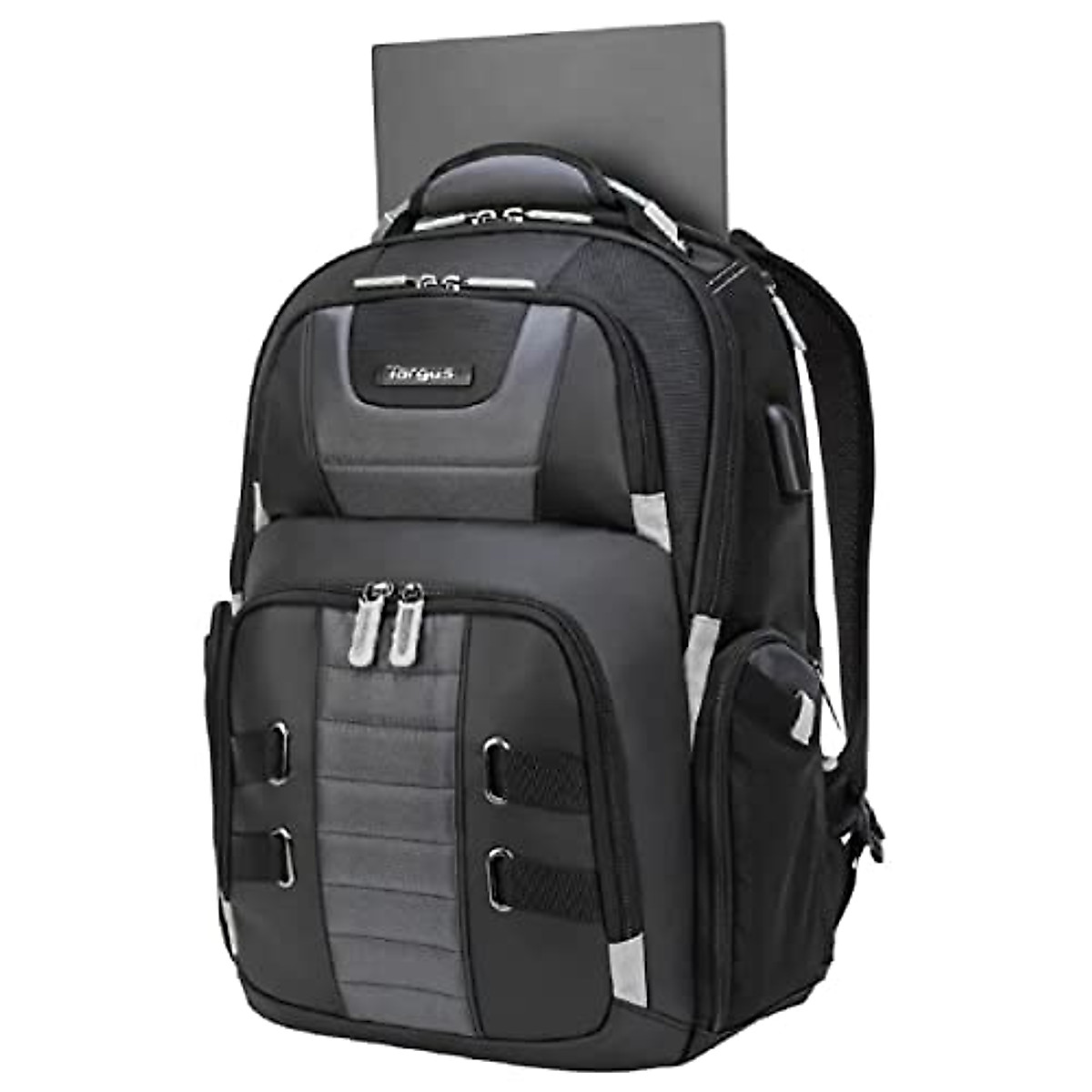 Targus DrifterTrek Backpack with USB Power Pass-Thru Port, Air-Mesh Back Support, Protective Cradle Fits 11.6-15.6-Inch Laptop, Black/Grey (TSB956GL)