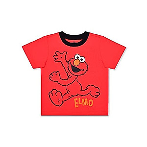 Sesame Street Elmo Boys’ Short Sleeve T-Shirt and Jogger Pants Set for Infant and Toddler – Black/Red