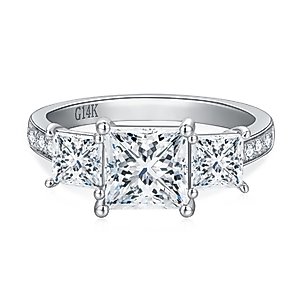 Blocaci 3 Stone Princess Cut Engagement Rings for Women 14K White Gold, 1-1/2 Carat (ctw) Moissanite Engagement Rings Wedding Anniversary Rings(size 7)