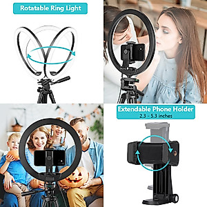 Sensyne 12'' Ring Light with 50'' Extendable Tripod Stand, LED Circle Lights with Phone Holder for Live Stream/Makeup/YouTube Video/TikTok, Compatible with All Phones