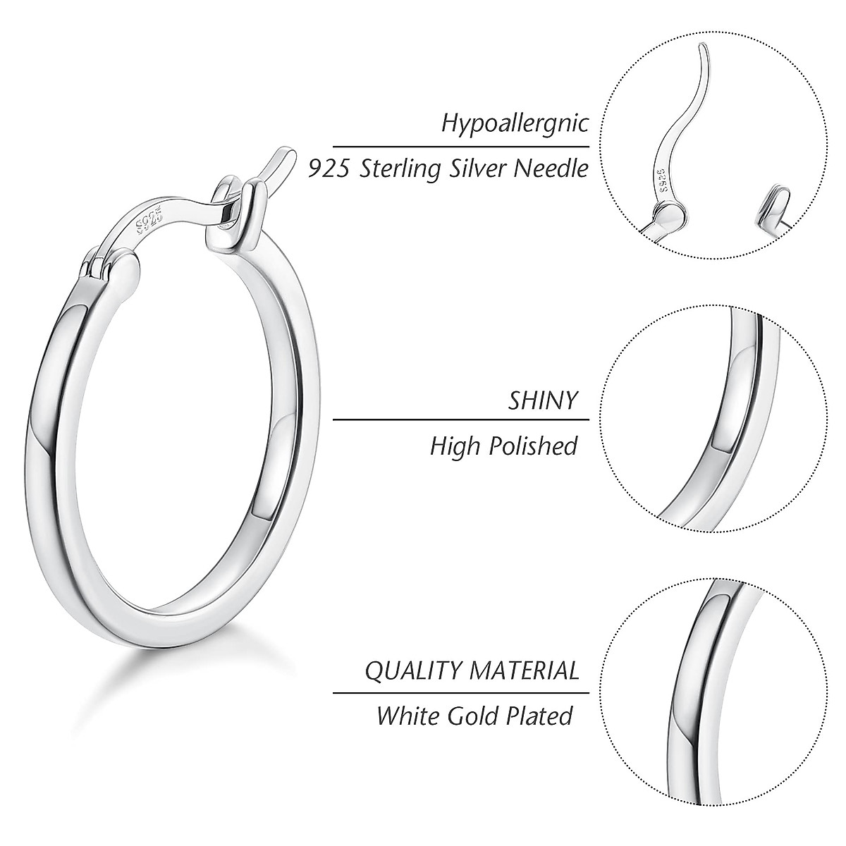 Hayoso 18K Gold Plated Hoop Earrings - 925 Sterling Silver Hoop Earrings Womens Hypoallergenic Hoops | Square Tube Hoop Earrings for Women 15mm/20mm/30mm/40mm (Silver 30mm)