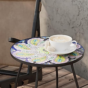 Paytonture Patio Side Table Outdoor Mosaic Table Accent Coffee Table,Plant End Table Small Porch Purple Table Indoor,Round Glass Balcony Small Porch Plant Stands for Garden Patio Living Room 14 Inch