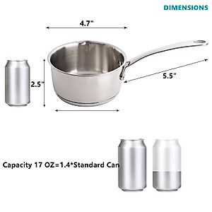 DEAYOU 18/10 Stainless Steel Butter Warmer Measuring Pan, 0.5-Quart Milk Warmer Pot with Dual Pour Spouts, 17OZ Small Sauce Pan for Stove Top, Chocolate Melting, Coffee Tea Soup Warming