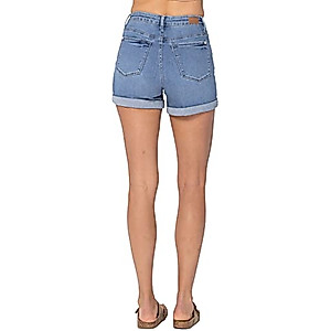 Judy Blue Women's High Rise Open Seam Cuffed Shorts (Medium, Light Blue) 26 Regular