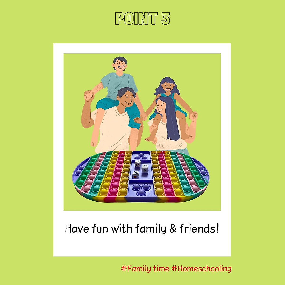 DOROTHY`S ATTIC Pop Fidget Game with dice, Big Bubble Pop Board with Three Math Dices, Math Games for Addition Subtraction Multiplication Division, Sensory Toys for Parent-Child time.