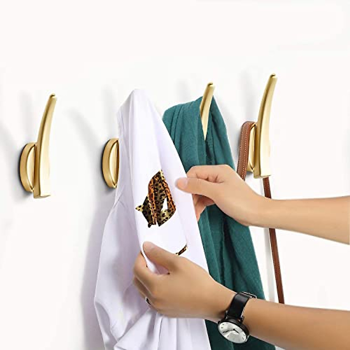Gold Wall Hooks Coat Hooks 4 Pack Towel Hooks Wall Mounted Single Hook Heavy Duty Hardware Robe Hooks for Hanging Brushed Gold Hooks Zinc Alloy Hooks for Bathroom Garage Entryway Kitchen Home