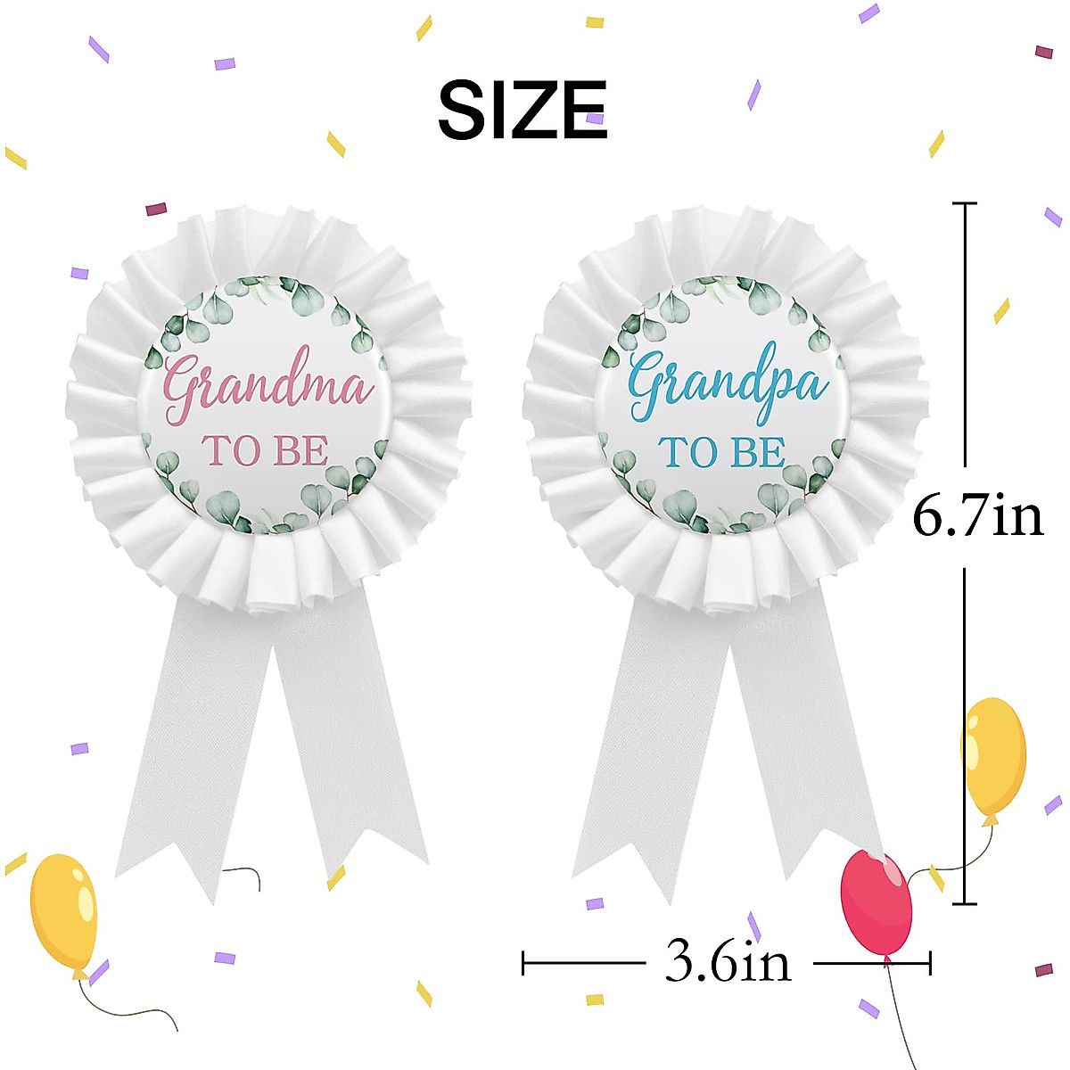 2Pcs Grandma to Be & Grandpa to Be Pins, Gender Reveals Baby Shower Tinplate Badge White Corsage Pins Party Decorations - Greenery Pattern