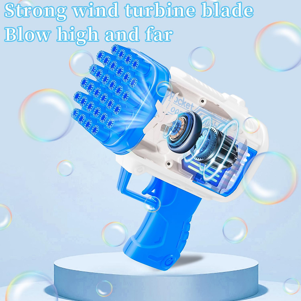 Blue Bubble Gun Machine for Kids, Outdoor Indoor Summer Automatic Toys Birthday Gifts for 1 2 3 4 5 6 7 8 + Years Old Toddlers Girls Boys Wedding Party Include Bubble Solution