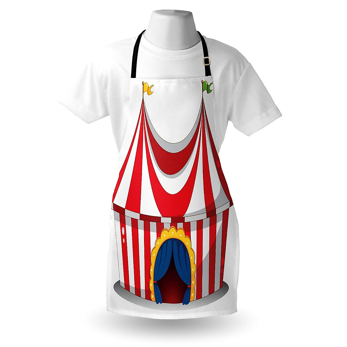 Ambesonne Circus Apron, Illustration of Retro Flag Nostalgic Fun Festival Carnival Venue, Unisex Kitchen Bib with Adjustable Neck for Cooking Gardening, Adult Size, White Red