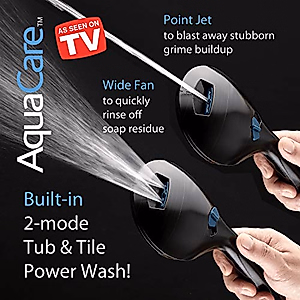 AquaCare High Pressure 8-mode Handheld Shower Head - Anti-clog Nozzles, Built-in Power Wash to Clean Tub, Tile & Pets, Extra Long 6 ft. Stainless Steel Hose, Wall & Overhead Brackets