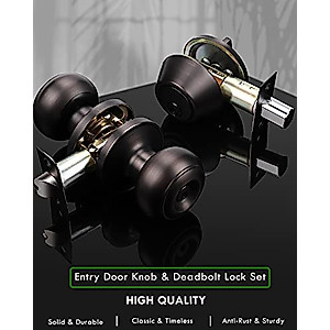 4 Pack Entry Door Knob and Deadbolt Set, Keyed Alike Oil Rubbed Bronze Exterior Door Knob with Single Cylinder Deadbolt Lock Set, Front Door Knob and Deadbolt for Entrance and Office Door