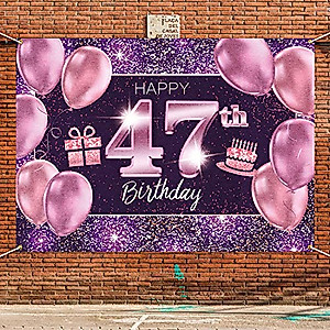 PAKBOOM Happy 47th Birthday Banner Backdrop - 47 Birthday Party Decorations Supplies for Women - Pink Purple Gold 4 x 6ft